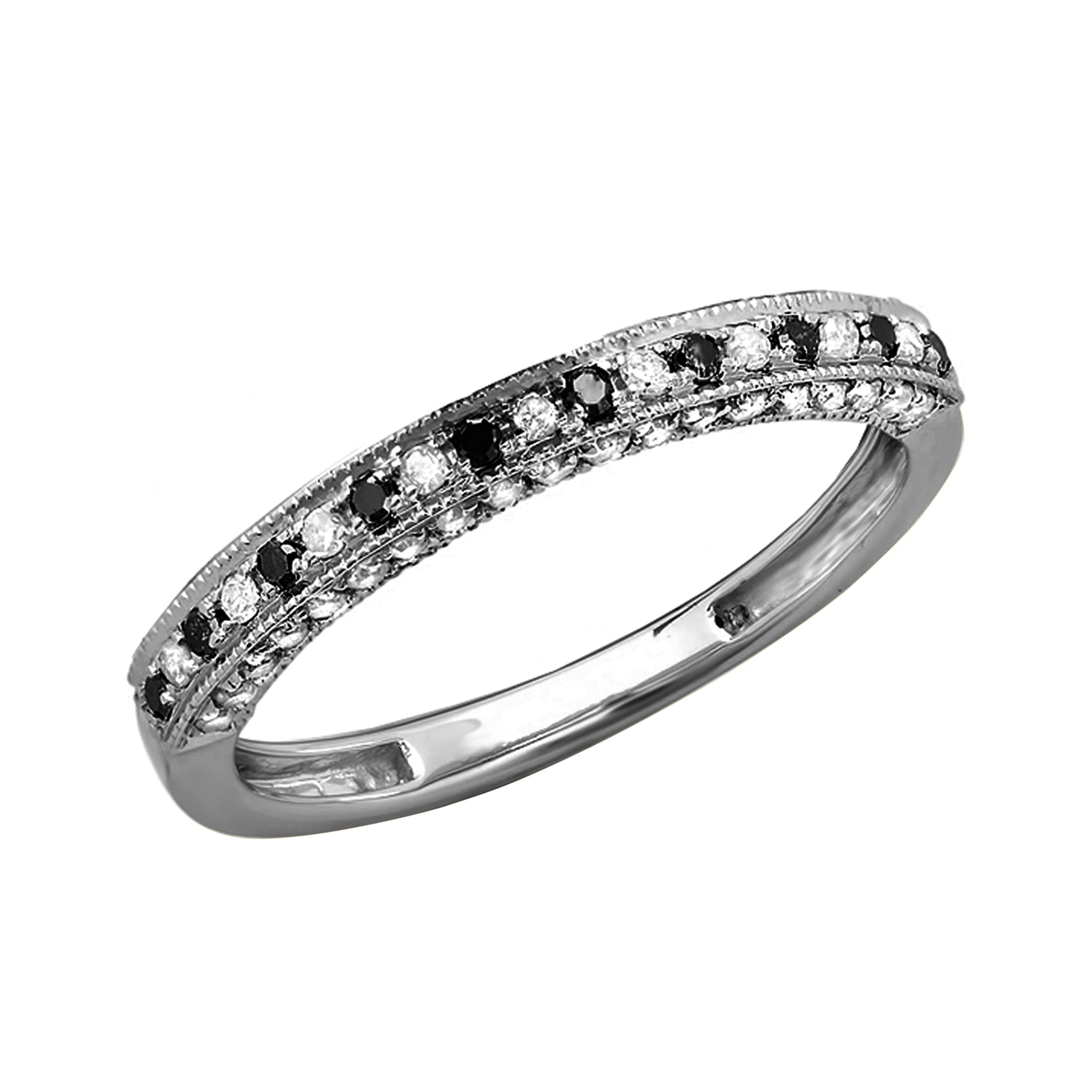 Dazzlingrock Collection 0.39 CT Alternate Black & White Diamond Wedding Ring for Women in 10K Black Plated White Gold Size 7