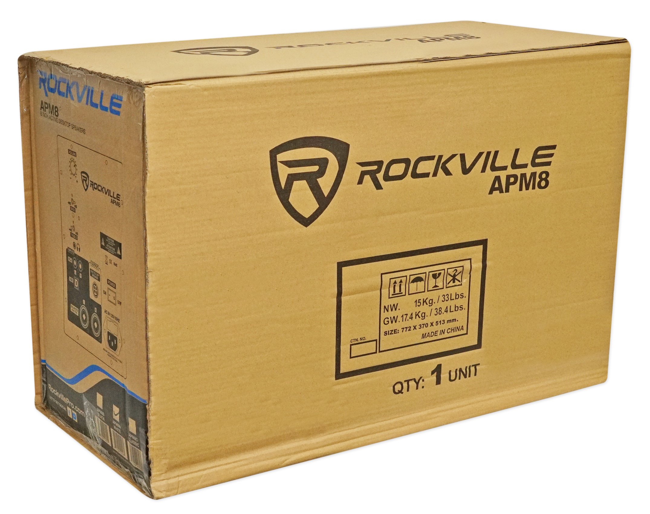 Rockville APM8W Powered USB Studio Monitor Speaker Pair in White, 8", 2-Way, 500W, EQ, MDF Wood, RCA/XLR, Perfect for Studios, Recording, Music