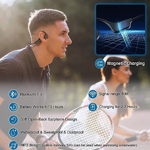IFECCO Bone Conduction Headphones Bluetooth 5.3 - IP68 Waterproof Swimming Headphones,Wireless Open Ear Headphones with 32G Mp3 Player Built-in Mic for Sport Running Cycling Workouts