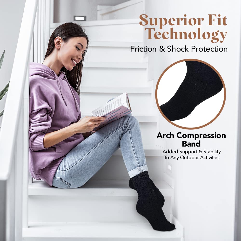 Debra Weitzner 6 Pairs Merino Wool Thermal Socks Men and Women Warm Cushioned Hiking Crew Socks for Hunting Winter Etc Long Survival Boot Socks Moisture Wicking Black 9-11