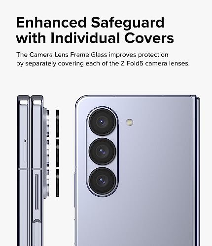 Ringke Camera Lens Frame Glass Compatible with Samsung Galaxy Z Fold 5 Camera Lens Protector, Tempered Glass Covers and Aluminum Alloy Frames - Black