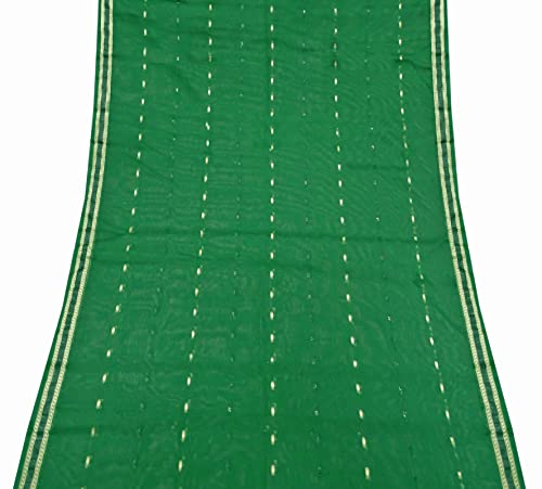 Peegli Indian Vintage Green Cloth Georgette DIY Fabric Traditional Dress Material Woven Textile