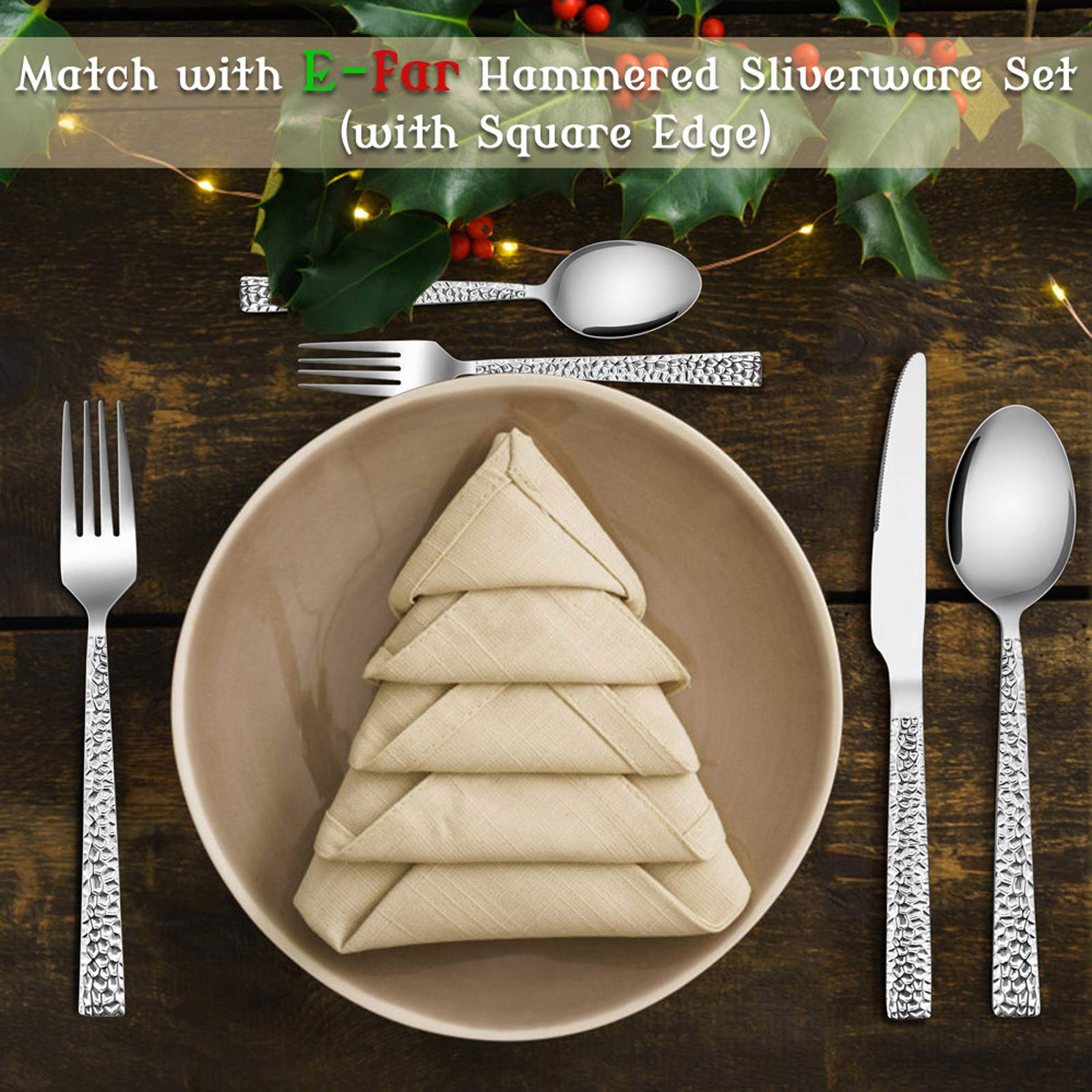 E-far 12-Piece Hammered Dinner Forks Set, 7.9 Inch Stainless Steel Forks for Home, Kitchen or Restaurant, Non-toxic & Mirror Polished, Squared Edge & Dishwasher Safe