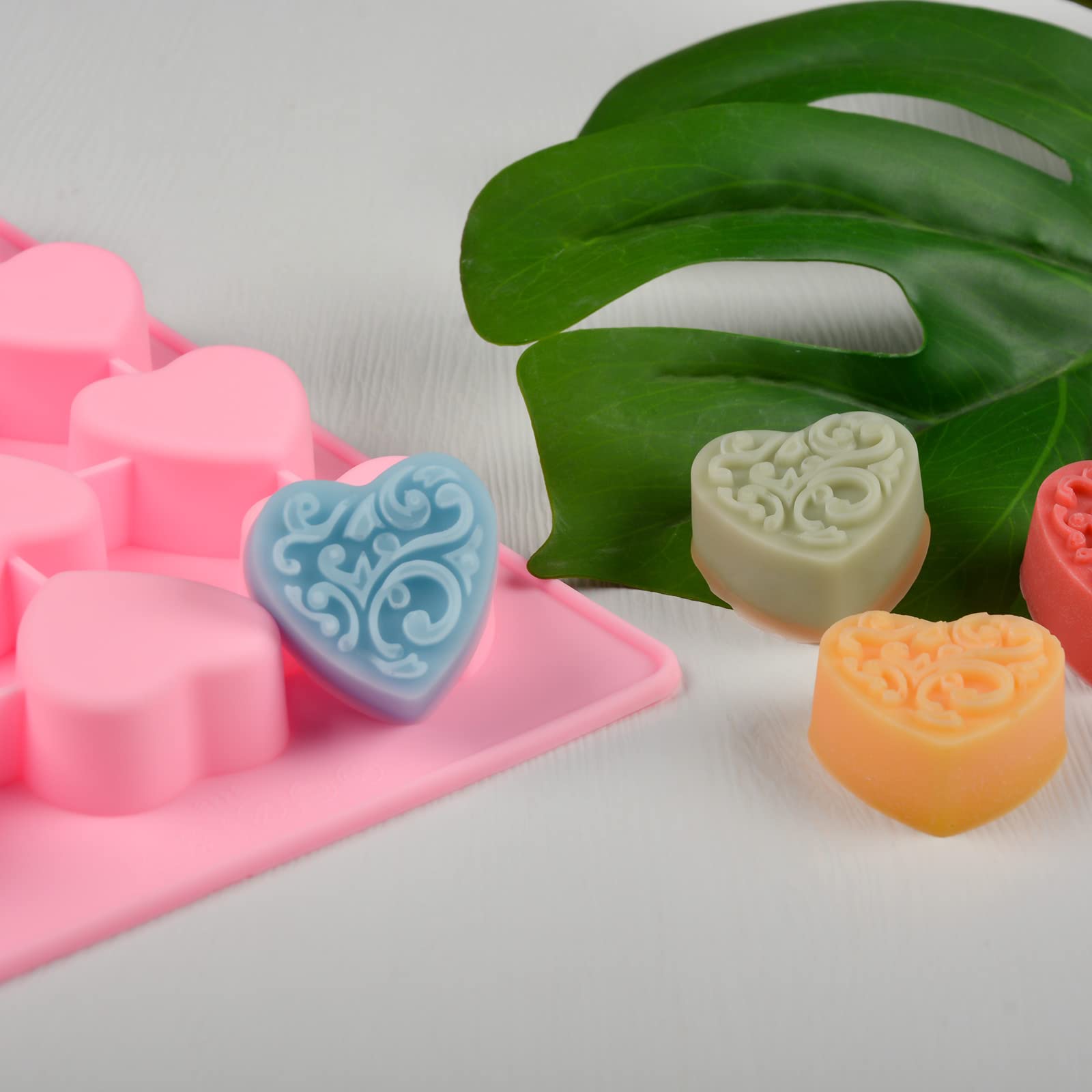 Fimary Heart-Shaped Chocolate Molds Silicone - Set of 2 Non-Stick Candy Heart Molds Silicone, Food Grade Silicone Heart Molds for Baking, Candy, Gummy, Jelly - Pink