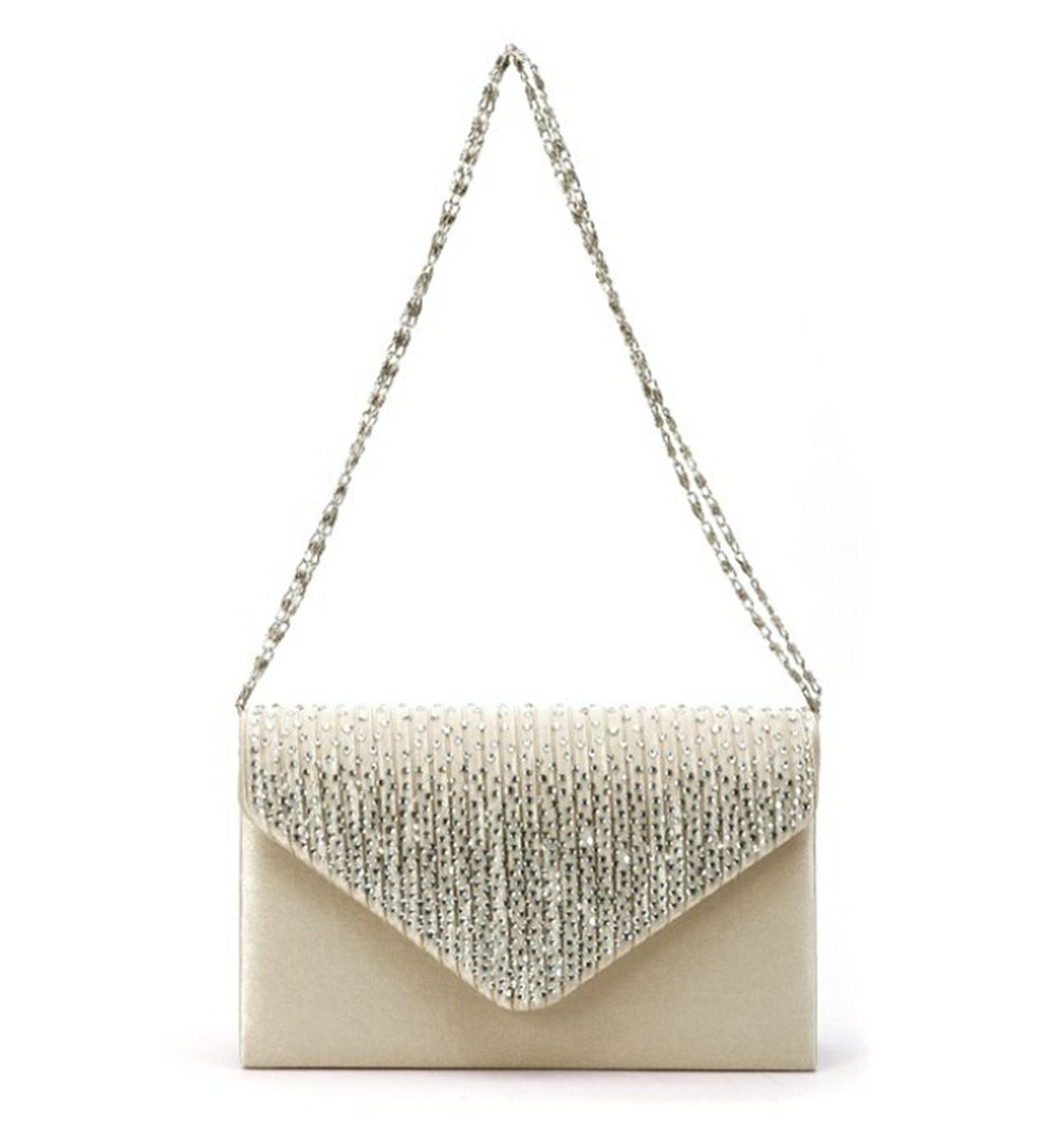 U-Story Women's Rhinestone Satin Frosted Evening Wedding Clutch Bag Handbag Purse (Red)