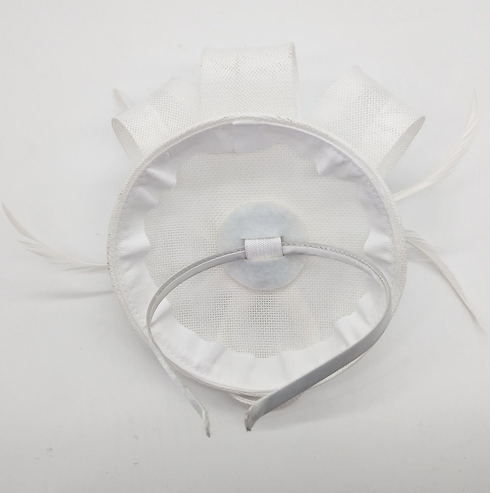 Coolwife Womens Fascinator Hat Sinamay Pillbox Flower Feather Tea Party Derby Wedding Headwear (A White)