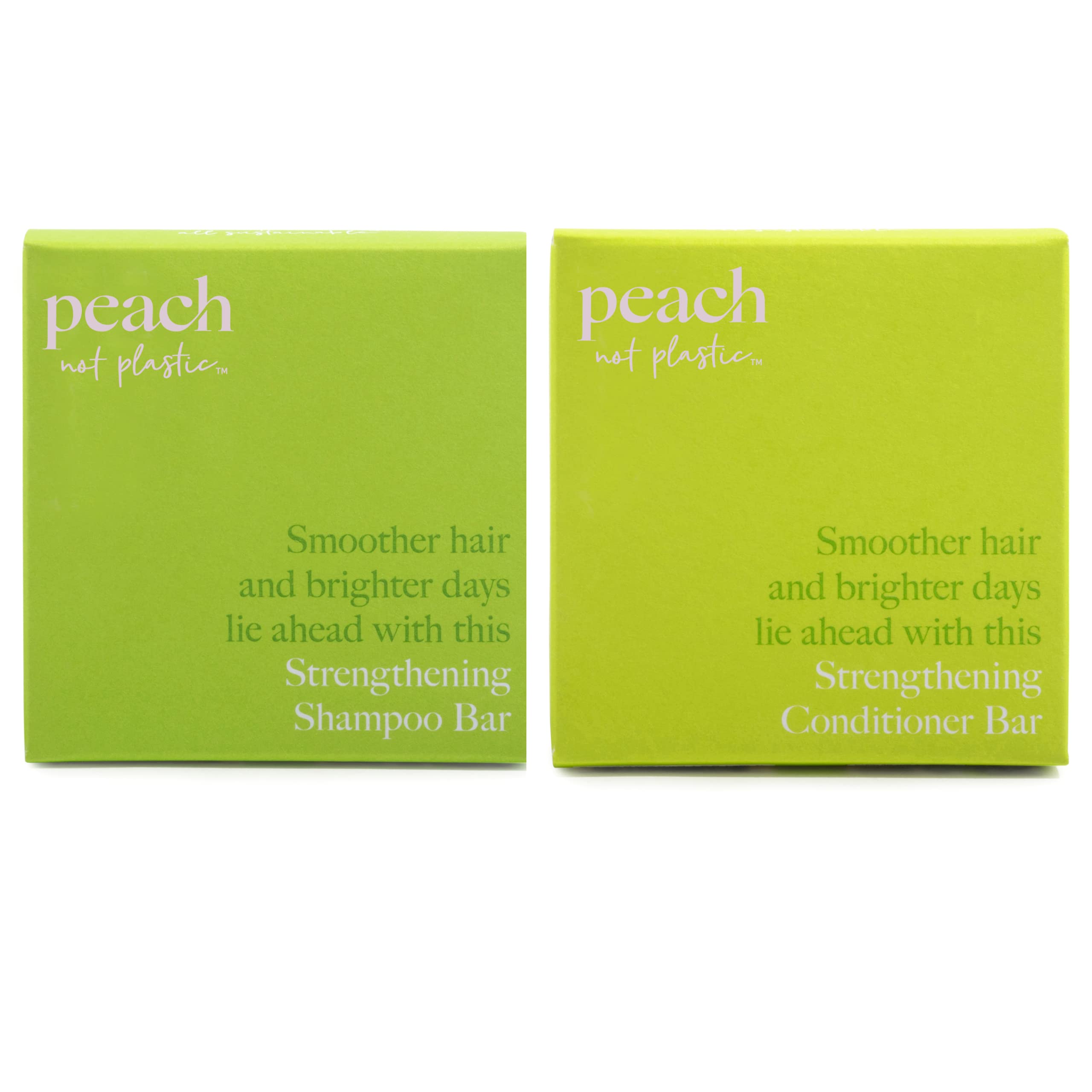 Peach not Plastic Shampoo and Conditioner Bar Set - Strengthening for Damaged & Split-prone Hair, Leaves Hair Strong & Healthy, Plant Based, Vegan & Eco Friendly, 2 Bars