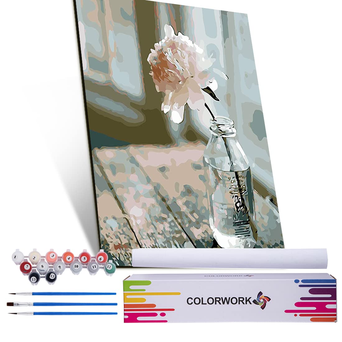 COLORWORK DIY Paint by Numbers, Canvas Oil Painting Kit for Kids & Adults, 16" W x 20" L Drawing Paintwork with Paintbrushes, Acrylic Pigment-A Window Flower (Without Frame)