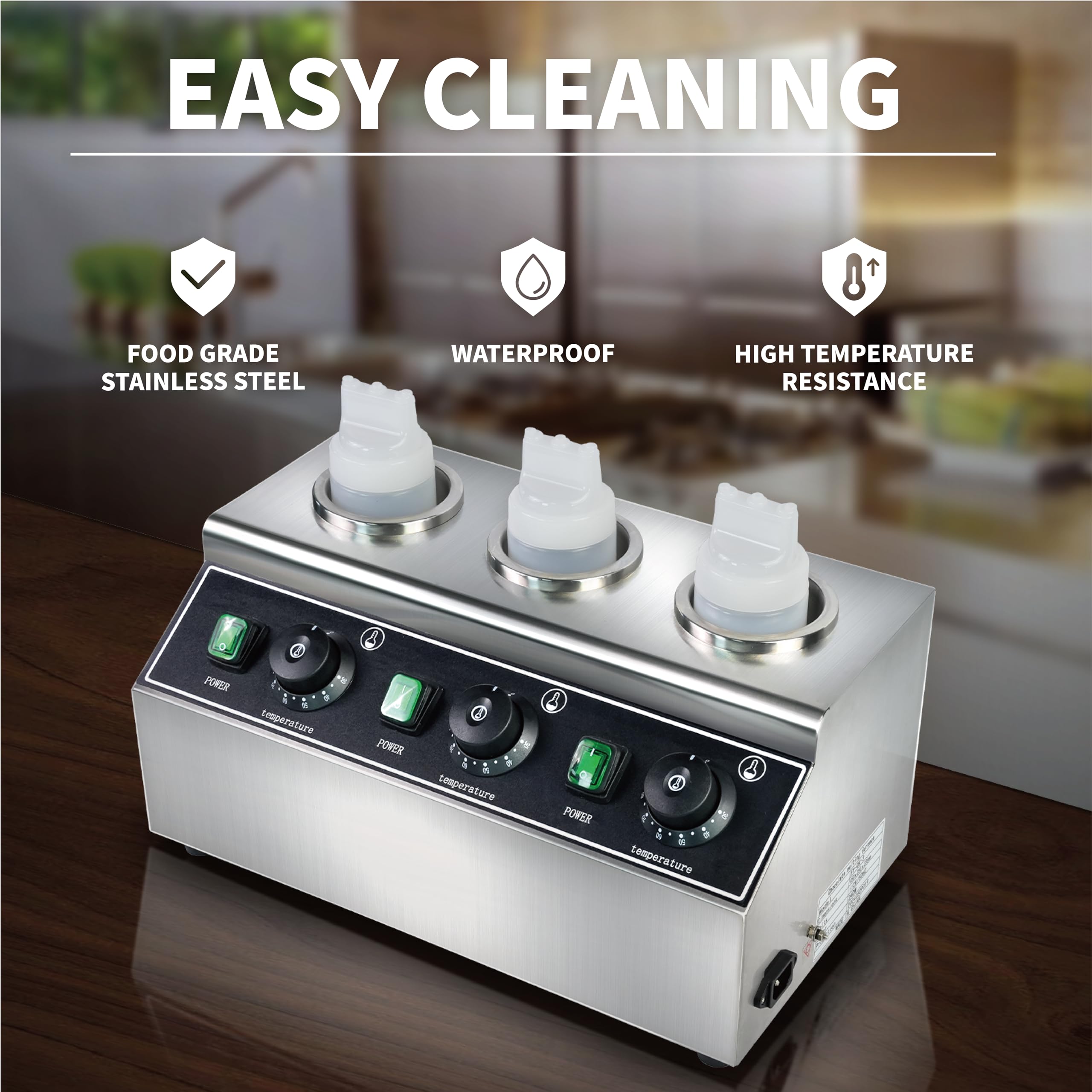 Generic Electric Sauce Warmer Dispenser Commercial Hot Fudge Sauce Bottle Warmer Nacho Cheese Warmer Dispenser with 650ml Bottles 30-85℃ Adjustable, Silver