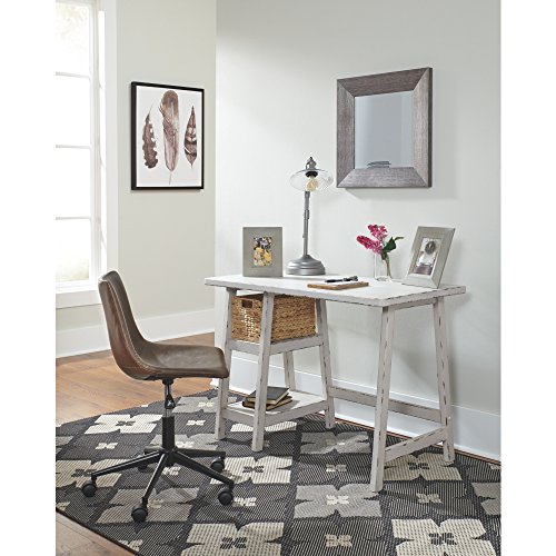 Signature Design by Ashley Mirimyn Farmhouse Home Office Small Desk with Basket, Antique White