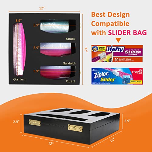 Ziplock Bag Organizer for Kitchen Drawer, Bamboo Organizer, Compatible with Gallon, Quart, Sandwich and Snack Variety Size Bag