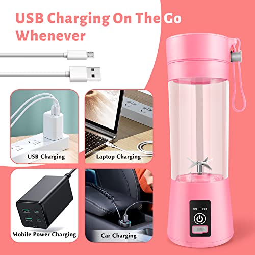FlyBanboo Portable Blender,Personal Blender for Shakes&Smoothies,Blenders with Rechargeable USB,380Ml Traveling Fruit Veggie Juicer Cup With 6 Blades,2023 Portable Blender Pink