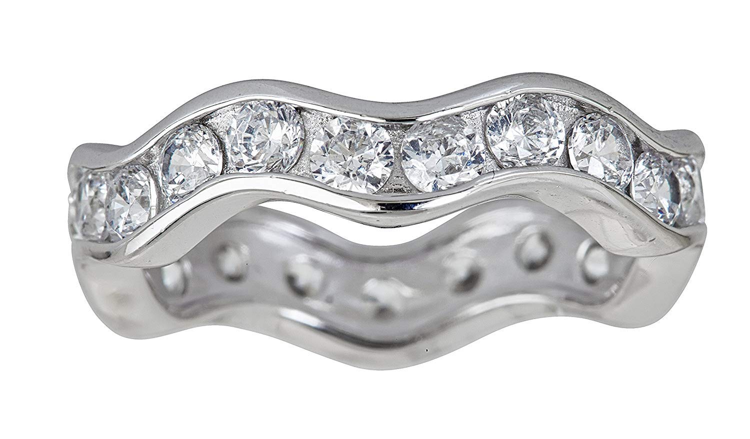 DECADENCE Sterling Silver Rhodium Channel Set Squiggly Cubic Zirconia Eternity Band