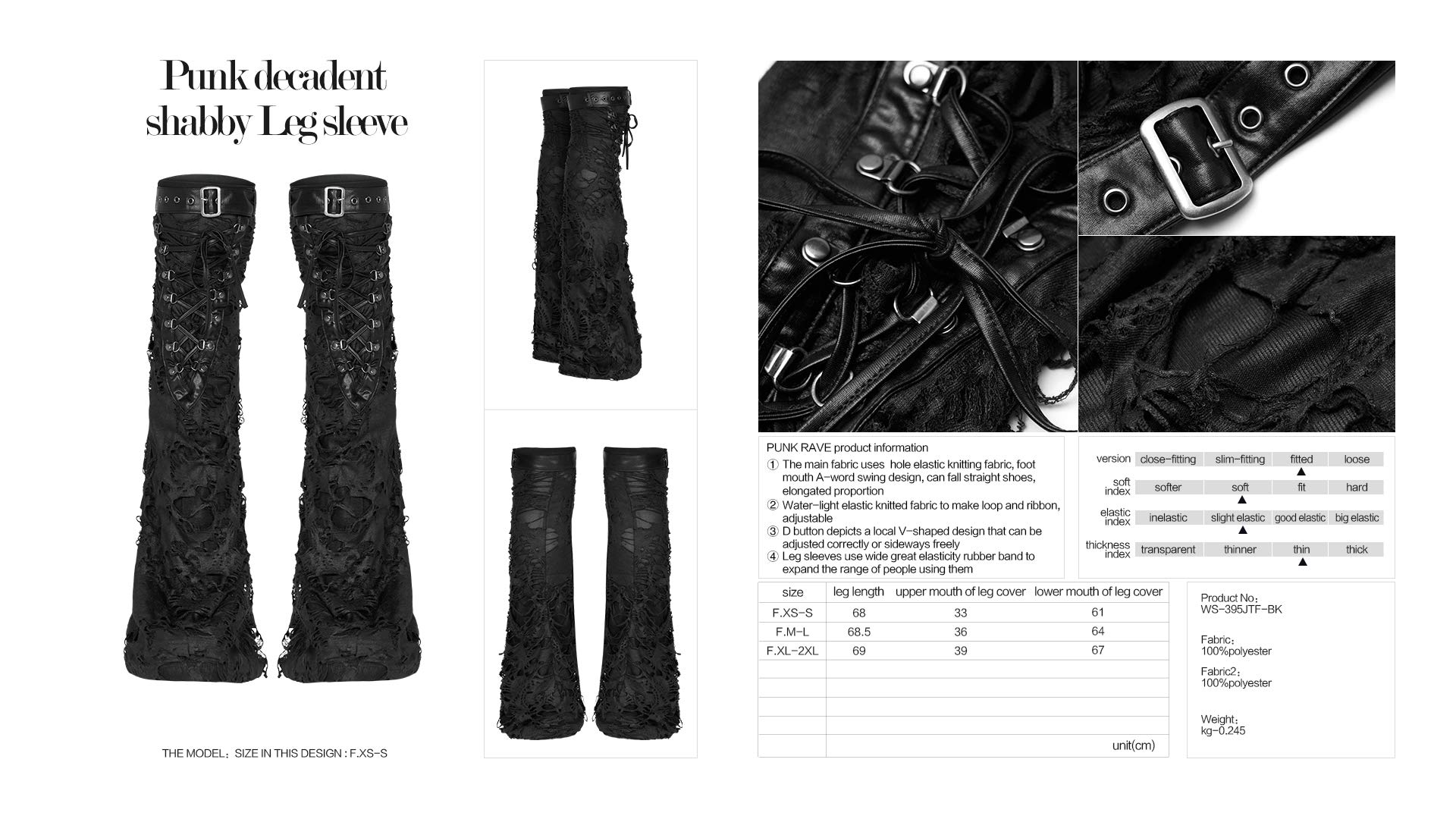 NC PUNKRAVE Women's Punk Decadent Shabby Leg Sleeve Hole Elastic Knitt A-word Hem Warm Leg Warmer (M~L)
