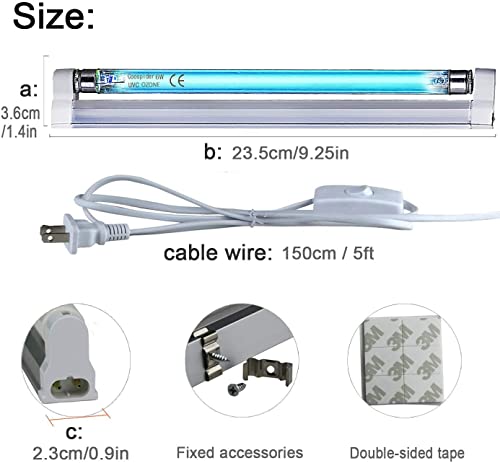 COOSPIDER U/V/C Light Lamp 185nm with 253.7nm Bulb 5ft Cord and Plug 110V (6W Ozone Lamp)