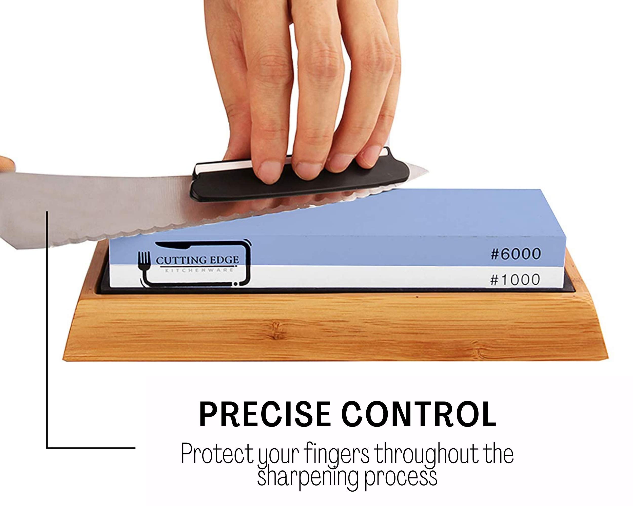 Cutting Edge Whetstones Knife Sharpening Stone 2 Side Grit 1000/6000 Waterstone | Chef knives Sharpener Stones Dual Sided Non Slip Bamboo Base | Angle Guide Flattening Water Stone for Home Kitchen