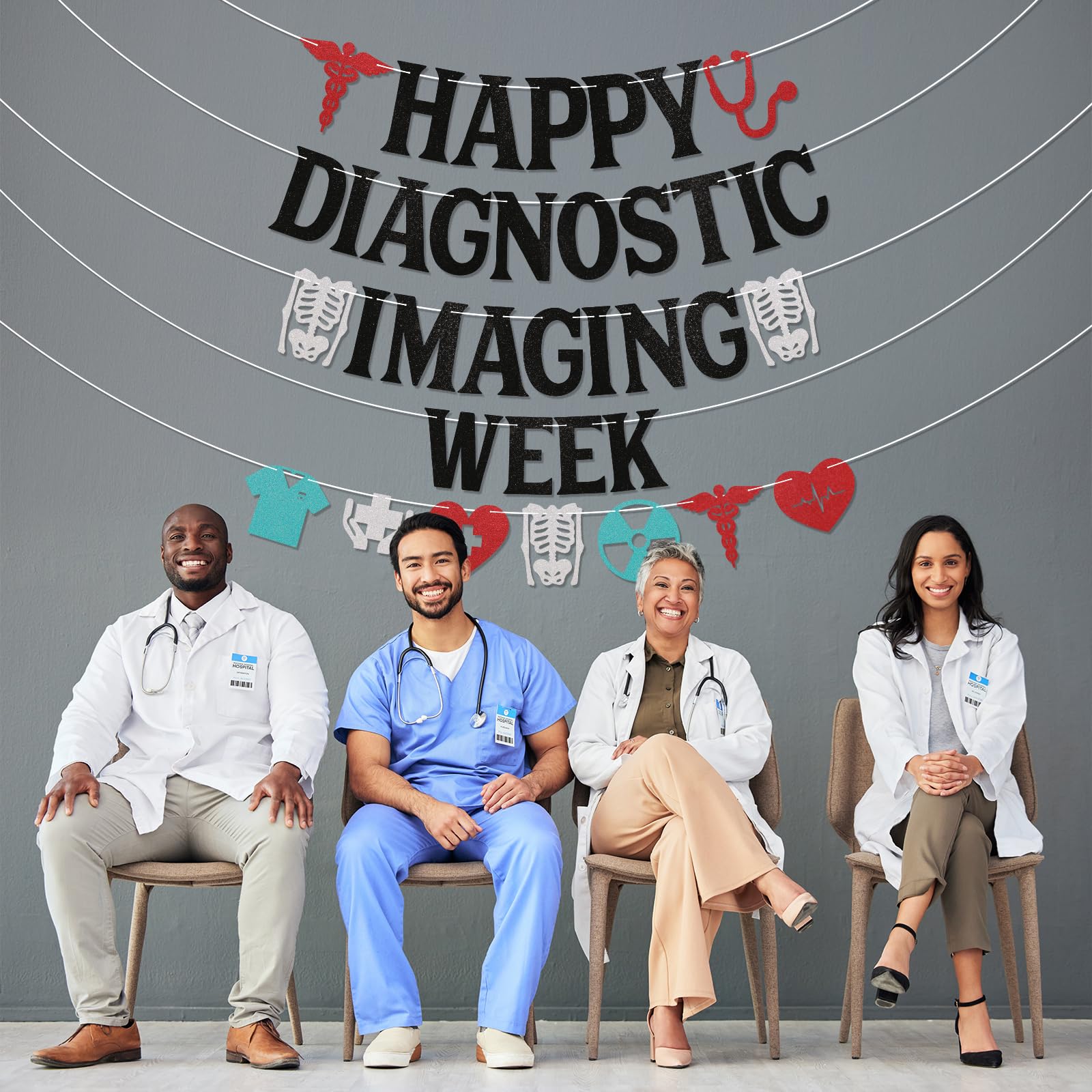 Happy Rad Tech Week Banner - Radiologic Tech Week Sign, Diagnostic Imaging Week Banner, Radiology Appreciation Week Decoration Black Glitter