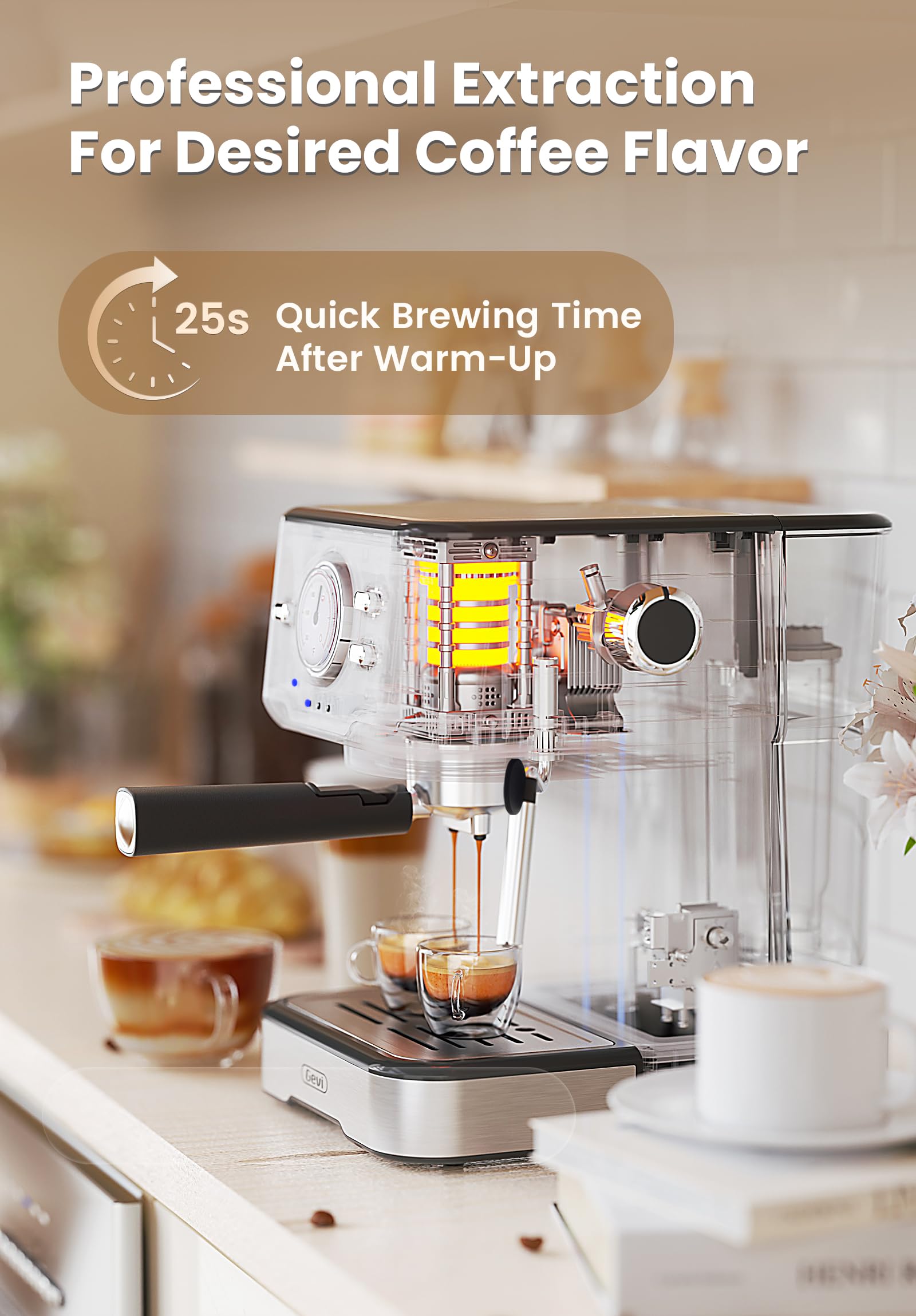 Gevi Espresso Machine High Pressure,compact espresso machines with Milk Frother Steam Wand,Professional Coffee,Cappuccino,Espresso,Latte,Macchiato Maker for home,espresso maker