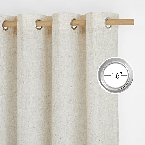 NICETOWN Natural Linen Curtains 84 inch Long 2 Panels Set, Grommet Top Thick Linen Burlap Semi Sheer Vertical Drapes Privacy Assured with Light Filtering for Bedroom/Living Room, W55 x L84