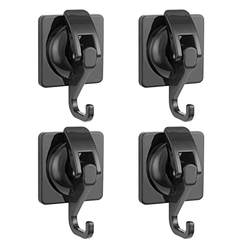 Khdrvok Heavy Duty Vacuum Round Cup Hook, Easy to Install and Remove,Black Plated Plished Super Suction for Kitchen， Bathroom and Restroom， 2pack