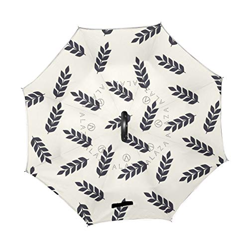 Nander Leaves Double Layer Inverted Umbrellas Reverse Folding Umbrella Windproof UV Protection Straight Umbrella Inside Out Upside Down for Car Rain Outdoor with C-Shaped Handle