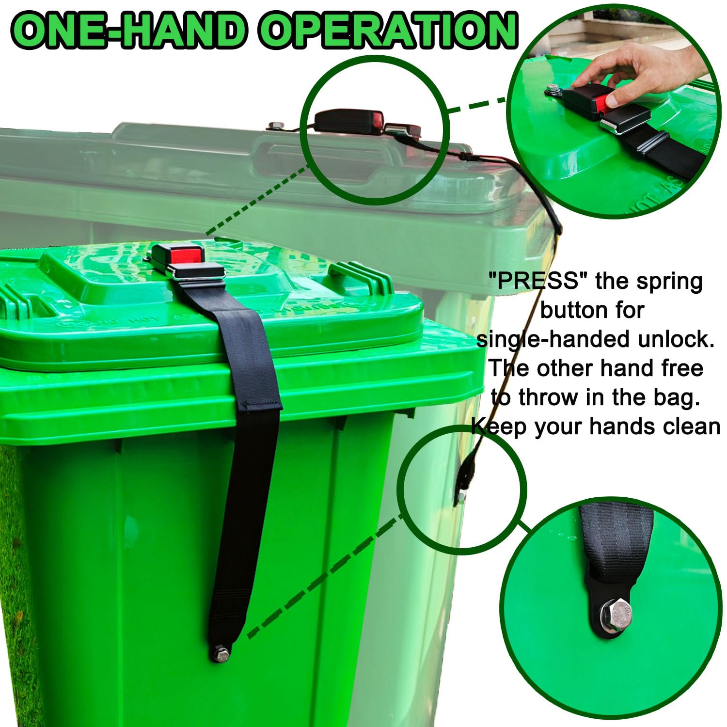 JFOMOYGI 1 PC Buckle Type Trash Can Locks for Animals Semi-Automatic,Trash Can Lid Lock,Universal Trash Can Lock Belt,Garbage Trash Can Lid Locks for Raccoon,Easy Single Hand Release