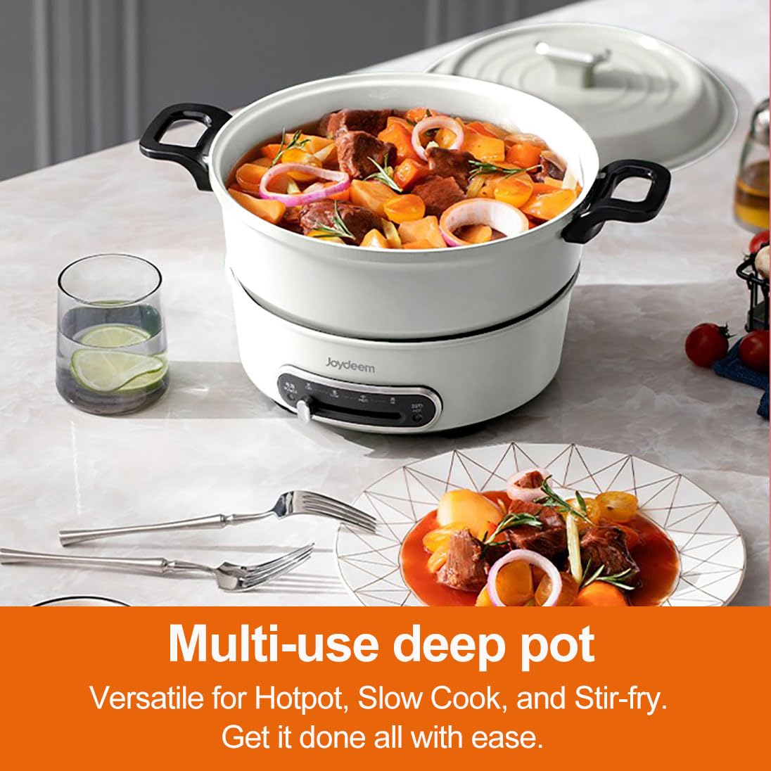 Joydeem 2 in 1 Electric Hot Pot, 3.5L Shabu Shabu Pot with Two Removable Pot, UL Listed, Ceramic Non-stick Coating, 1400W, JD-HG3706W
