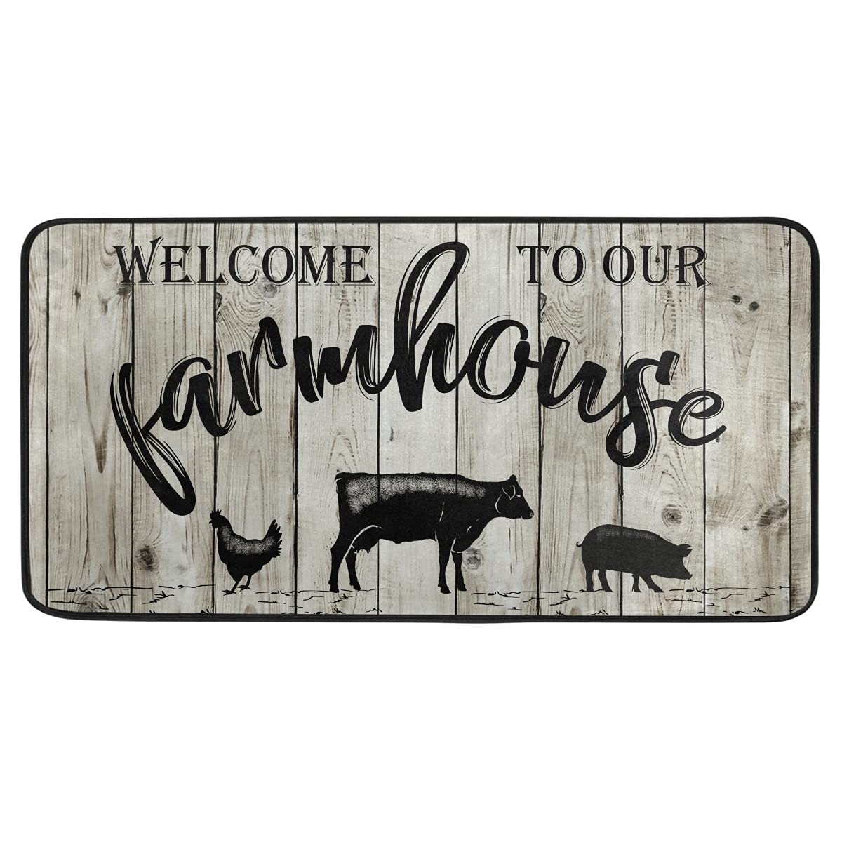Emelivor Farmhouse Kitchen Rug Floor Mat Welcome Washable Pig Rooster Cow Kitchen Mats for Floor Comfort Mat for Rustic Decor 39 x 20 Inch
