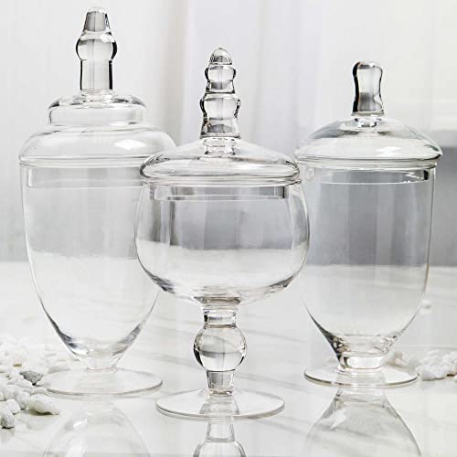 Glaver's Apothecary Jars With Lids, Set Of 3 Candy Jars, Countertop Canister, Glass Décor, Restroom Accessories, Buffet Décor, For all your Vanity Storage and much more