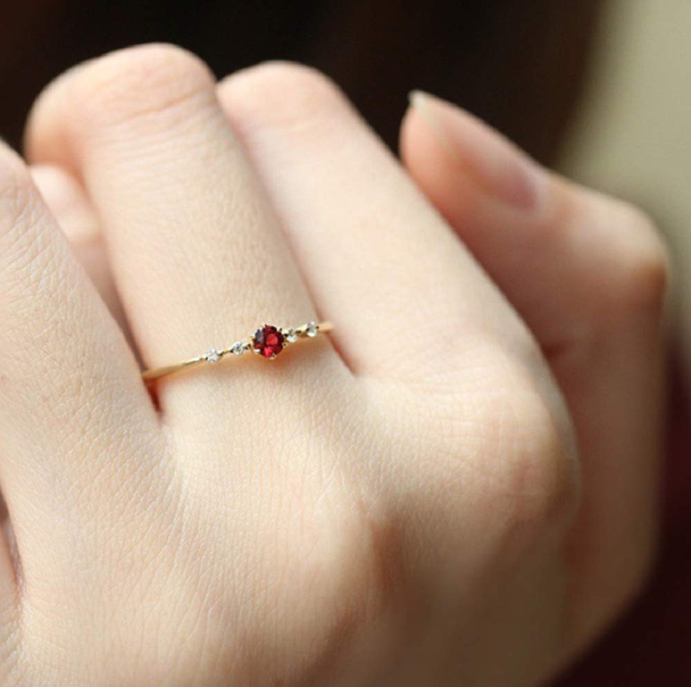 DOCCESTU Cute Dainty Women's 14K Gold Ruby Drill Rings Delicate Rings Gemstone Rings Wedding Jewelry Heart Gemstone Promise Engagement Love Ring Size 6-10 (Size 10)