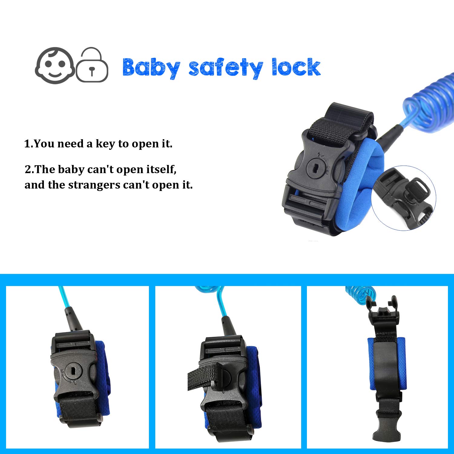 Child Safety Leash for Walking | Toddler Wrist & Hand Leash for Baby & Kids - Upgraded Version with Lock- 2Pack (Blue, 4.9ft + 8.2ft)