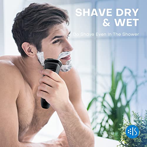 Men's Electric Shaver - LOBINH 3D Rechargeable Waterproof IPX7 Wet & Dry Shaving Electric Razor Rotary Shaver for Men with Pop-up Sideburn Trimmer,1 Hour Fast Charging, LCD Power Indicator - PA188