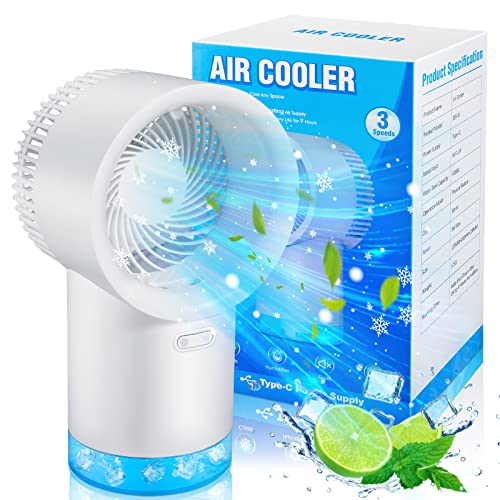 GeMitSee Personal Air Cooler, Portable Evaporative Conditioner with 3 Speeds, Mini Air Fan with USB for Home, Bedroom Room, Office, Dorm, Car, Camping Tent, Blue