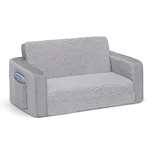 Delta Children Cozee Flip-Out Sherpa 2-in-1 Convertible Sofa to Lounger for Kids, Grey Sherpa/Suede