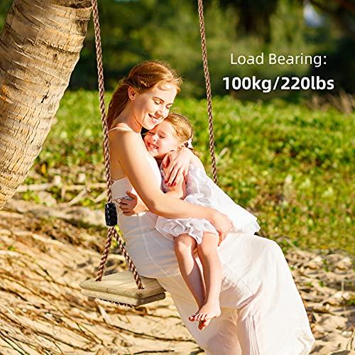 PELLOR Wooden Tree Swing for Kids - Anticorrosive Hanging Swing Seat 17.1 x6.8 x1.1, Adjustable PE Rope Kids Swing for Backyard Patio Garden Playground,220lbs
