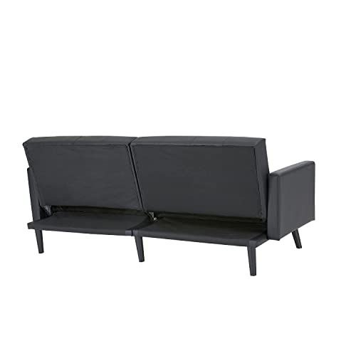 Naomi Home Black Futon Sofa Bed, Faux Leather Futon Couch with Armrest, Black Sofa Bed Couch with Metal Legs, Pull Out Sofa Bed, Reclining Small Couch Bed, Folding Small Couch for Living Room