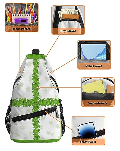 Gsypo Sling Backpack, St patrick's Day Four-leaf Clover Border Waterproof Lightweight Small Sling Bag, Travel Chest Bag Crossbody Shoulder Bag Hiking Daypack for Women Men