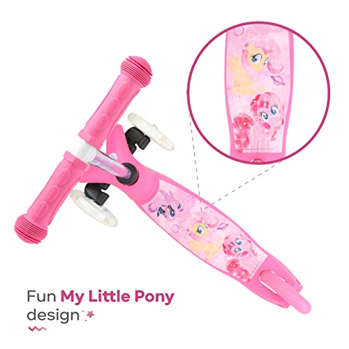 My Little Pony Self Balancing Kick Scooter with Light Up Wheels, Extra Wide Deck, 3 Wheel Platform, Foot Activated Brake, 75 lbs Limit, Kids & Toddlers Girls or Boys, for Ages 3 and Up