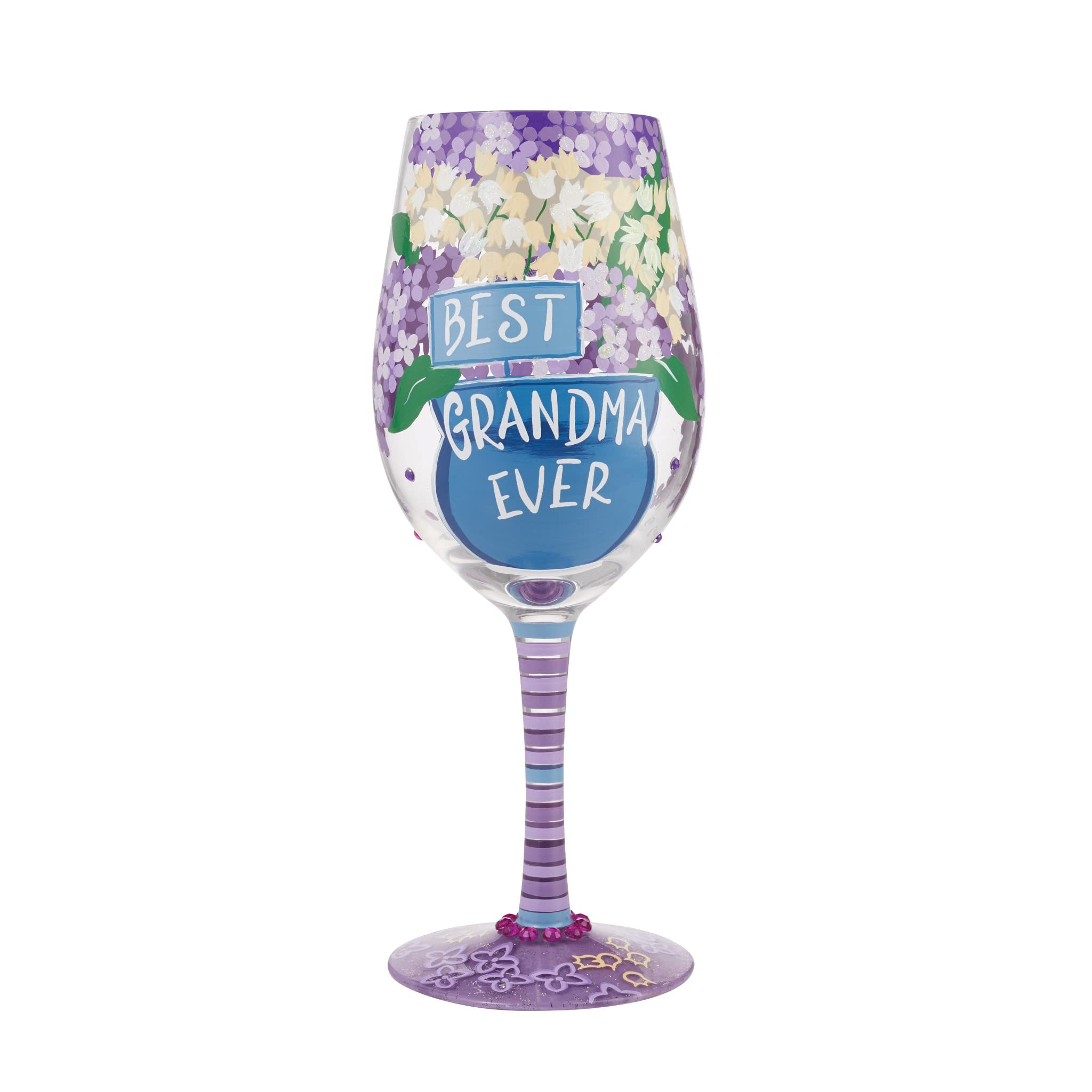 Enesco Designs by Lolita Best Grandma Ever Hand-Painted Artisan Wine Glass, 15 Ounce, Multicolor