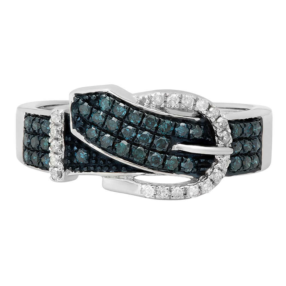 Dazzlingrock Collection 0.40 Carat (ctw) Sterling Silver Round Blue & White Diamond Buckle Right Hand Band, Size 8
