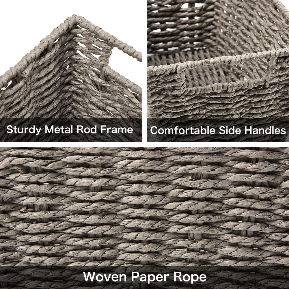 EZOWare Set 6 Weaving Storage Baskets, Multipurpose Wicker Organizer Bins Boxes with Handles for Shelf, Bathroom, Pantry, Accessories