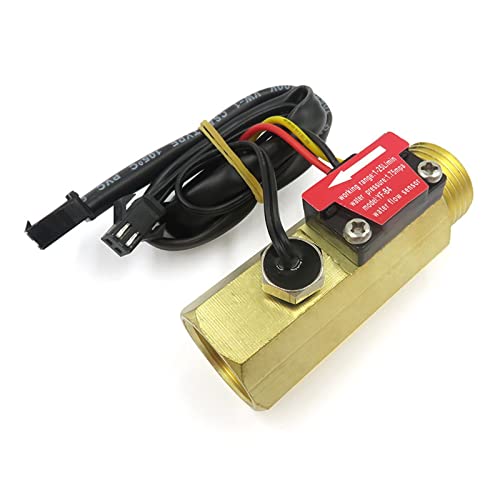 JAERB 1/2" Water Flow Sensor Brass 1.75MPa Sensor Pulse Turbine Flowmeter DC5~18V with Temperature Detection