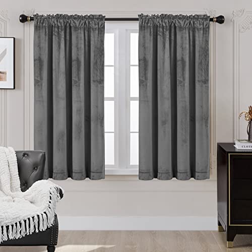 PANELSBURG Short Blackout Curtains for Bedroom,Thermal Insulated Room Darkening Velvet Luxury Basement Window Curtains for Men Cave Office Kitchen RV Campers Trailers,48 Inches Long,Grey/Gray,4 FT