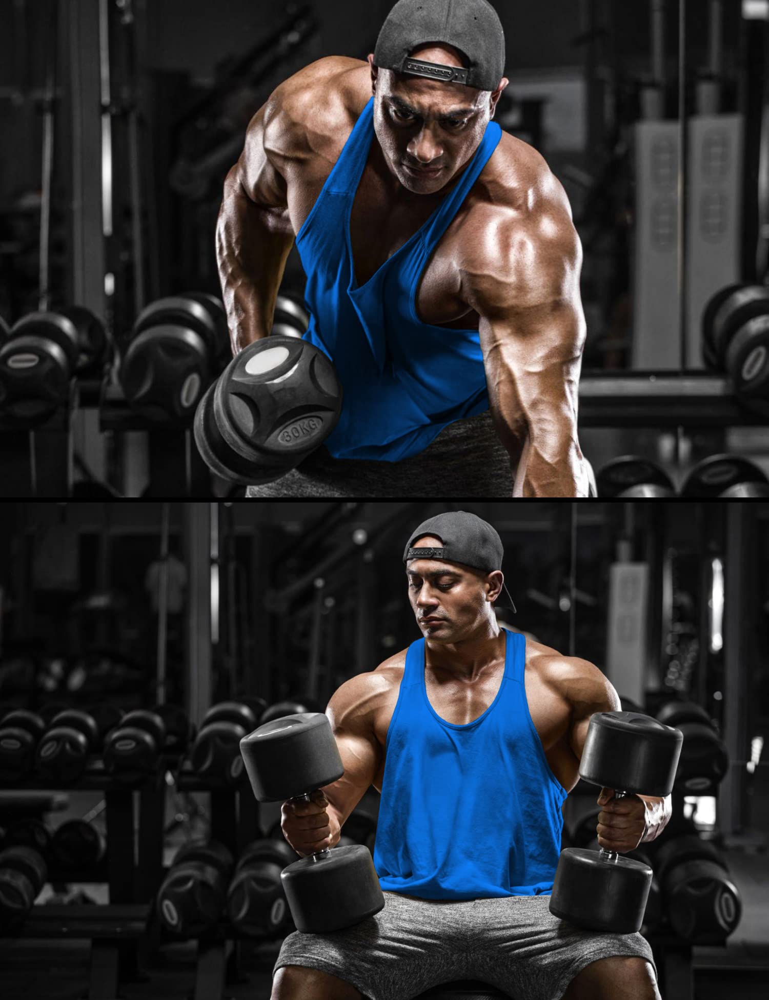 DEMOZU Men's 3 Pack Y Back Stringer Tank Top Bodybuilding Muscle Workout Athletic Running Beach Gym Tank Top, Black/Grey/White, L