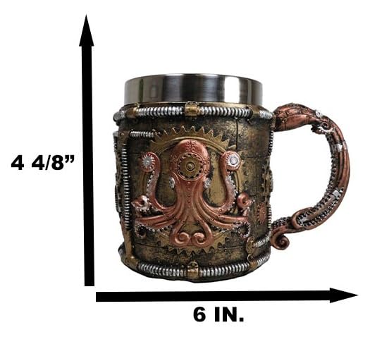 Ebros Brazen Steampunk Kraken Octopus Cyborg With Sculpted Robotic Gearwork Valves And Pipelines Beverage Drinkware Serveware Decorative Accent (Drinking Mug Cup)