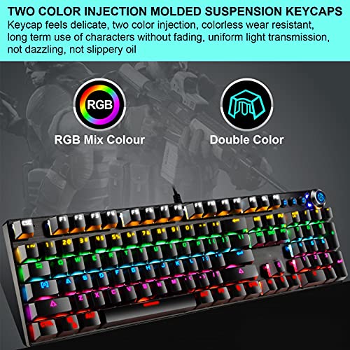 GOWENIC Mechanical Illuminated Keyboard, 2 Color Injection 9 Lighting Effects Knob Version, Colorful Backlit Wired 104 Keys Gaming Keyboard