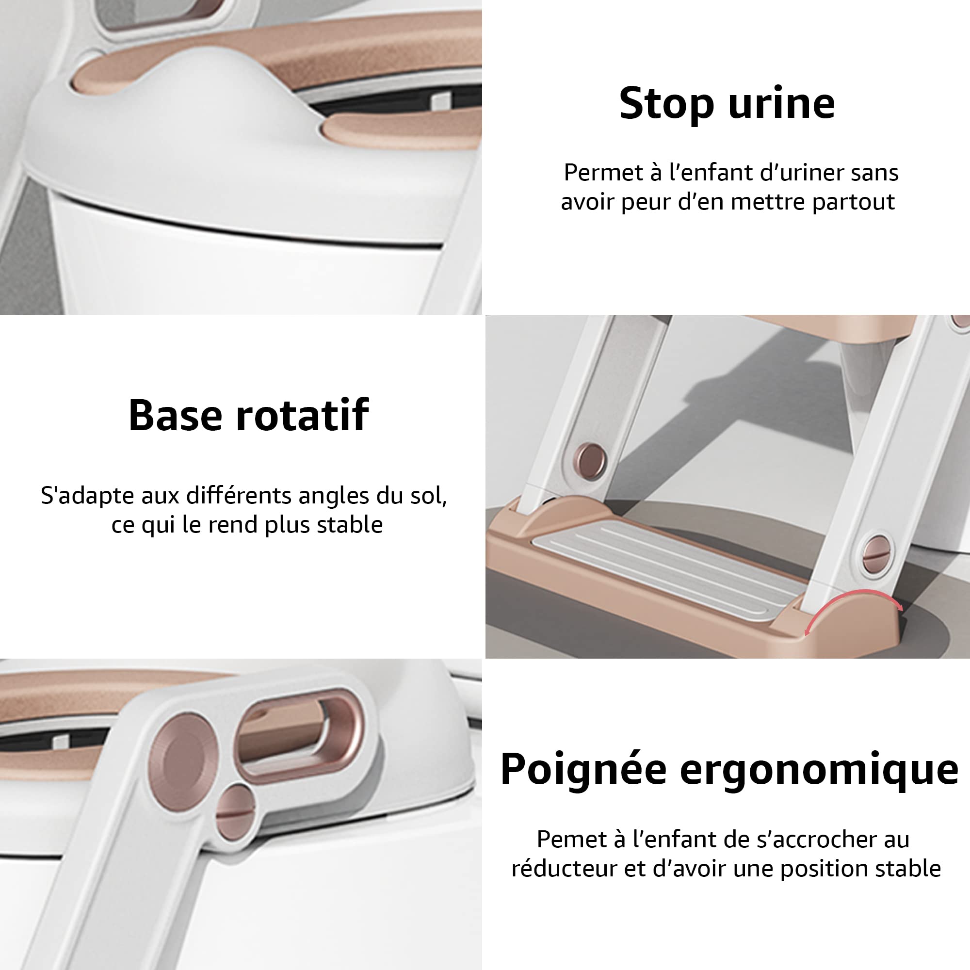 fefe | Baby Potty Training Seat with Step stool Ladder | Folding Child Toilet Seat | Non-slip Pads | Comfortable Washable Soft Cushion | Splash Guard and Safety Handles | White