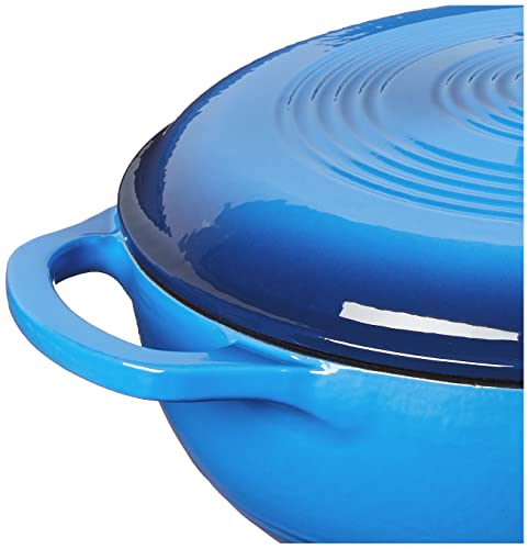 Lodge 3 Quart Enameled Cast Iron Dutch Oven with Lid β Dual Handles β Oven Safe up to 500Β° F or on Stovetop - Use to Marinate, Cook, Bake, Refrigerate and Serve β Caribbean Blue