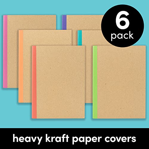 PAPERAGE 6-Pack Composition Notebook Journals, 120 Pages, Kraft Cover with Rainbow Spines, College Ruled Lined Paper, Small Size (8 in x 5.75 in) β for School, Office, or at-Home Use