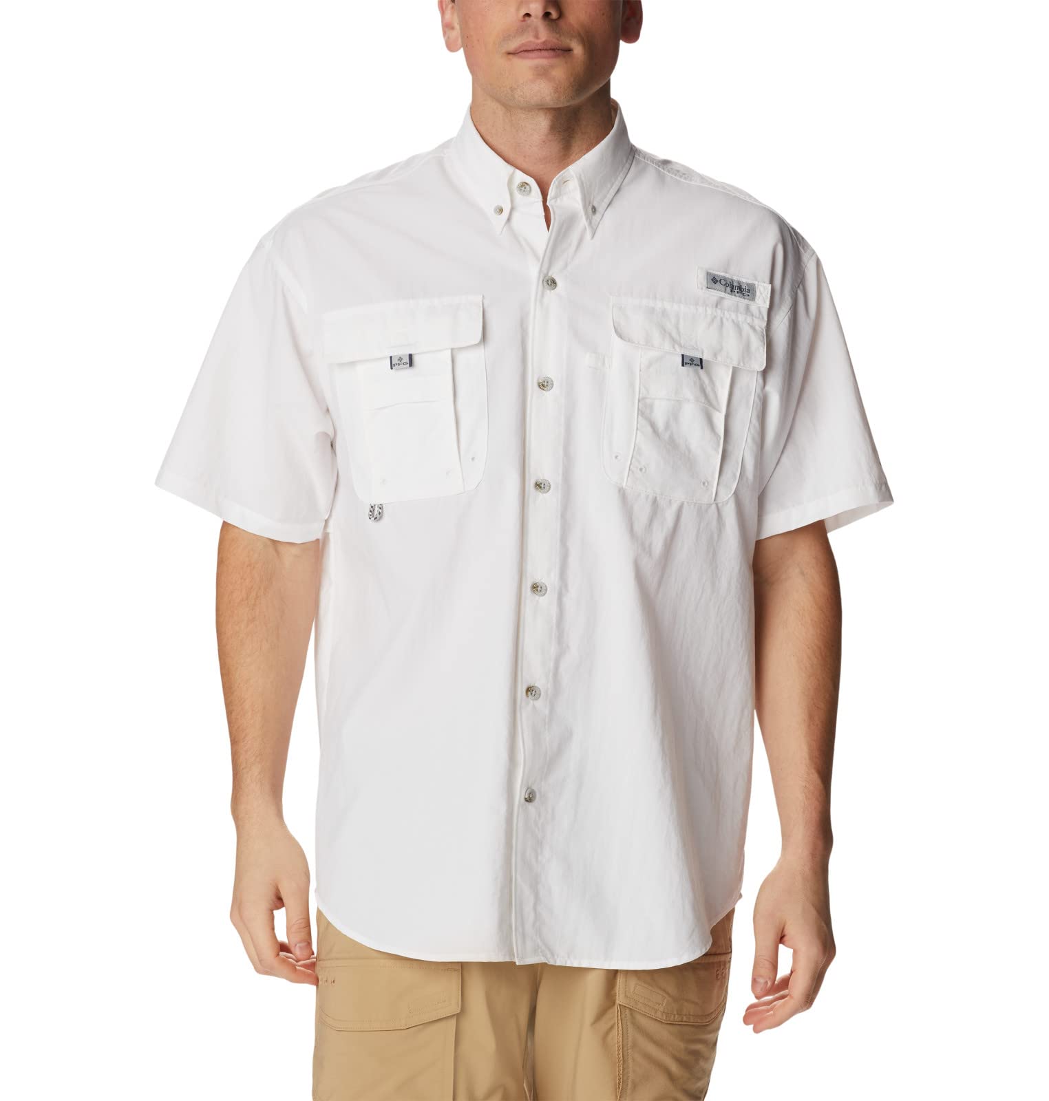Columbia Men's Bahama Icon Short Sleeve Shirt, White/Rum Runner Graphic, X-Large